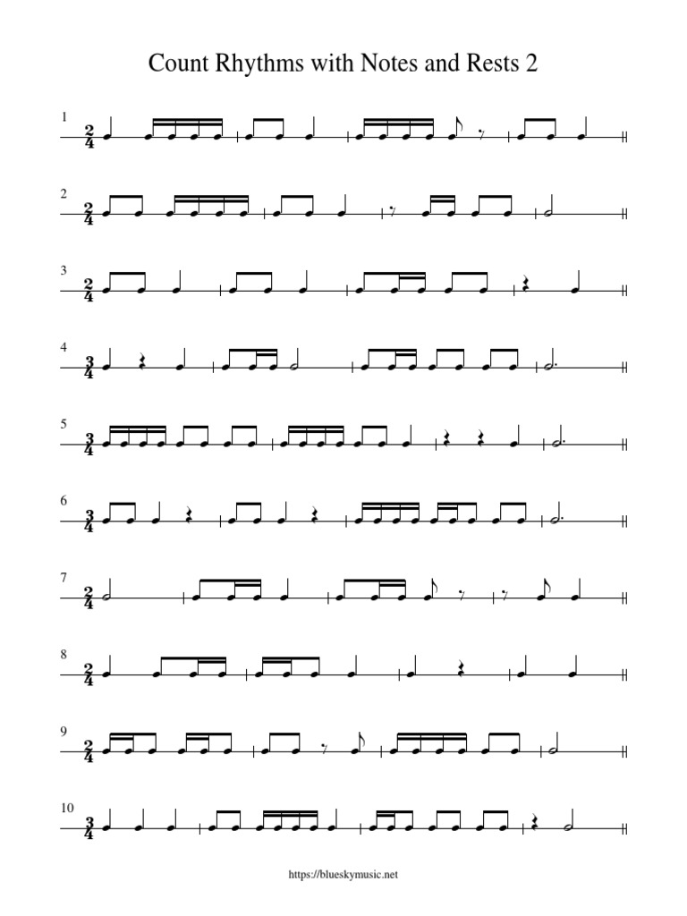 Count Rhythms With Notes and Rests 2 | PDF