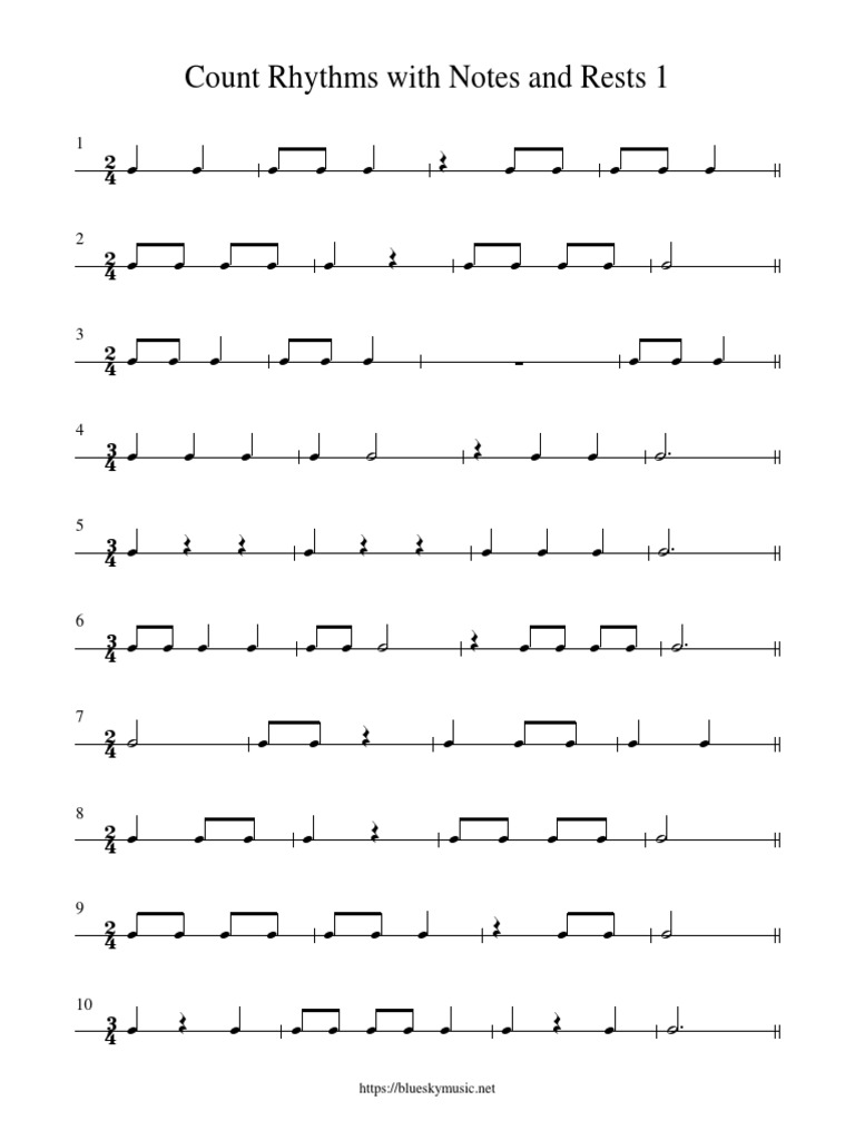 Count Rhythms With Notes and Rests 1 | PDF