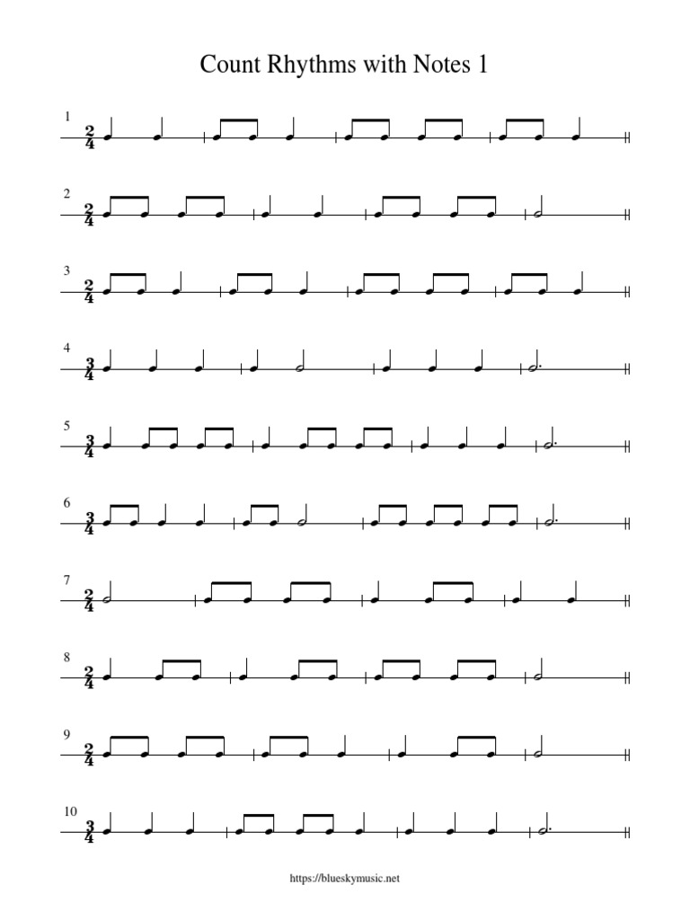 Count Rhythms With Notes 1 | PDF
