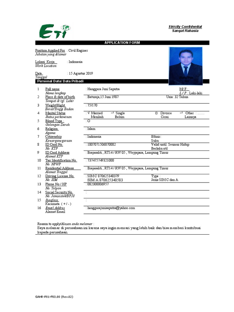 Form Data Diri Pelamar | PDF