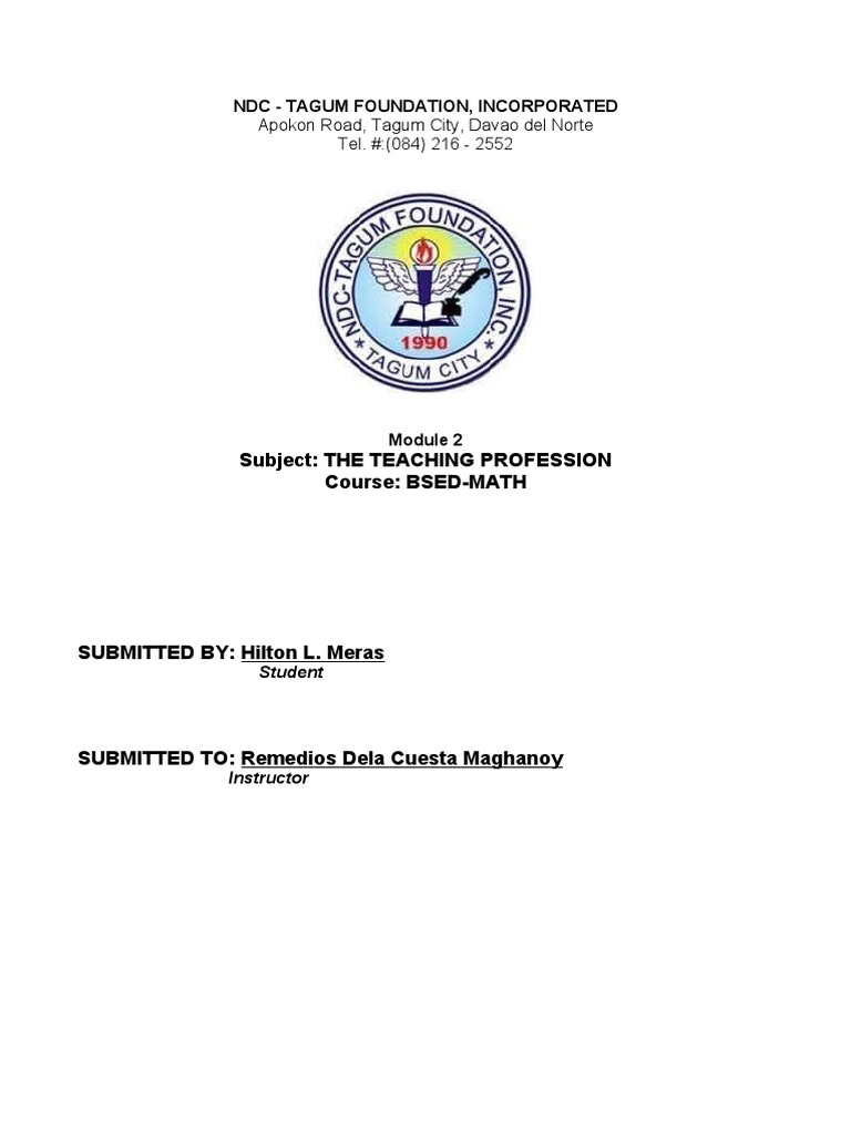 NDC Tagum Teaching Ethics Overview | PDF | Teachers | Schools