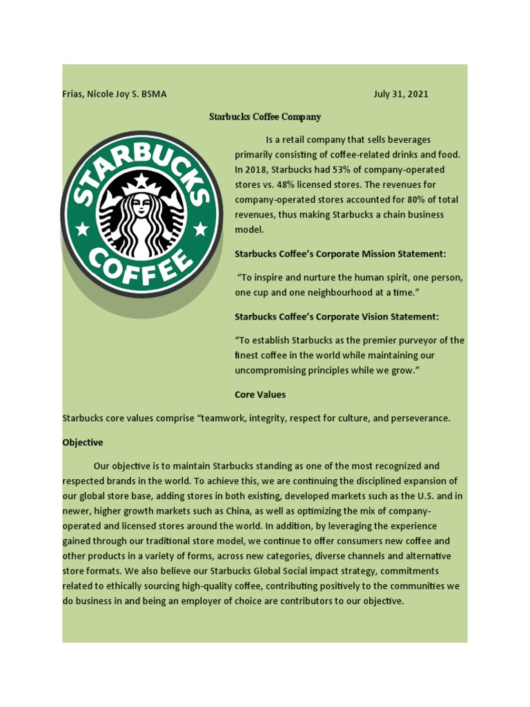 Starbucks Coffee's Corporate Mission Statement | PDF | Starbucks | Coffee