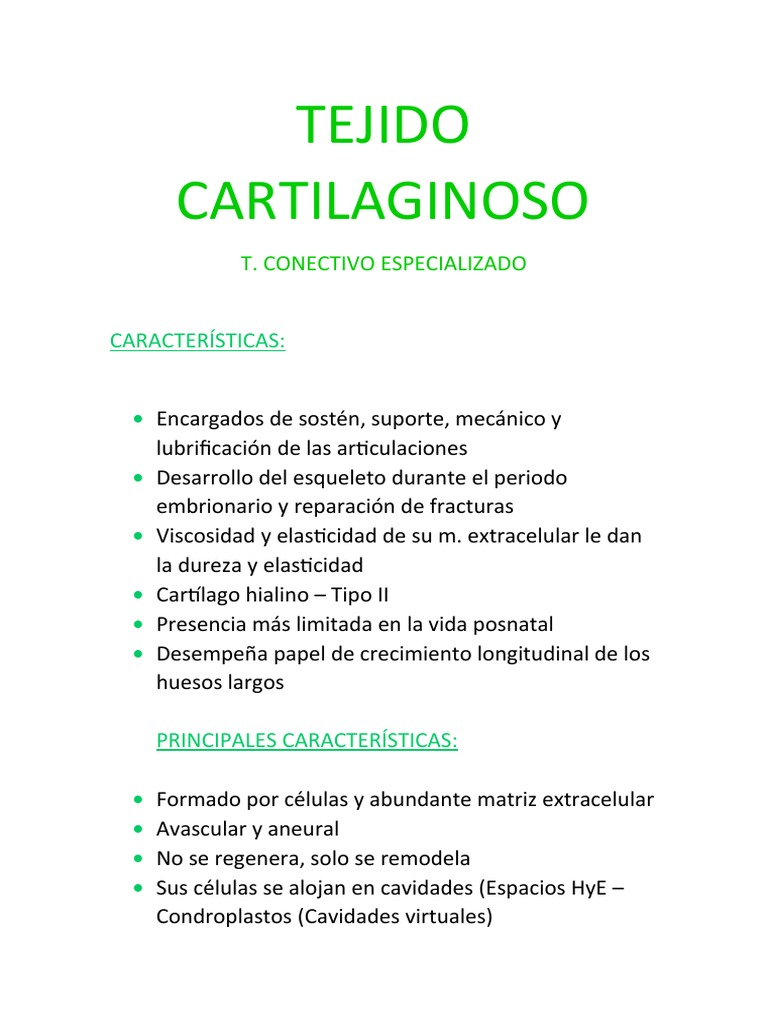Tejido Cartilaginoso - Resumen | PDF | Cartílago | Biología Celular