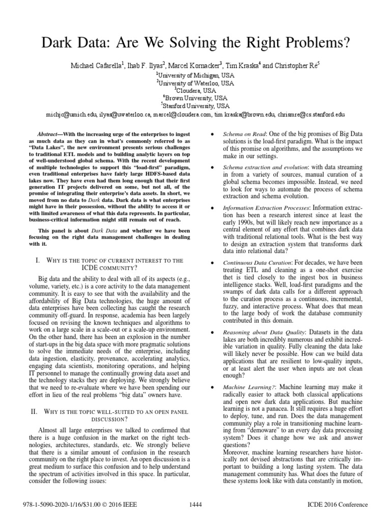 Dark Data: Are We Solving The Right Problems? | PDF | Big Data | Databases