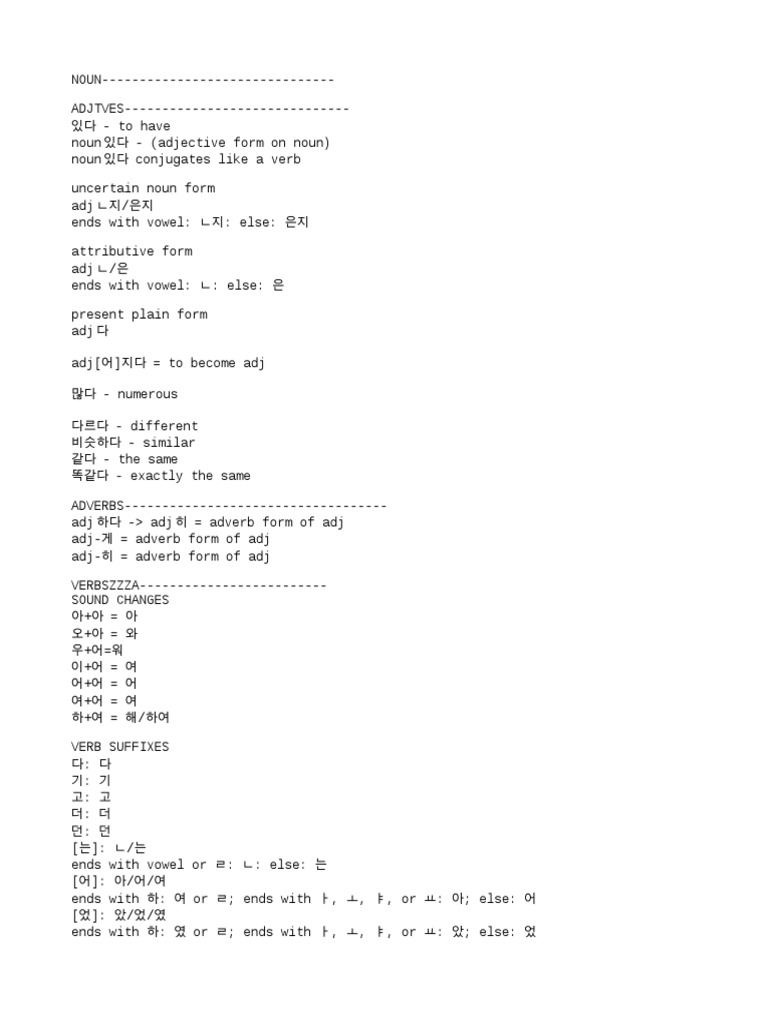 Korean Notes | PDF | Verb | Adjective