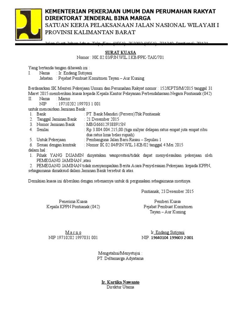 Surat Kuasa Pencairan Jaminan Bank | PDF