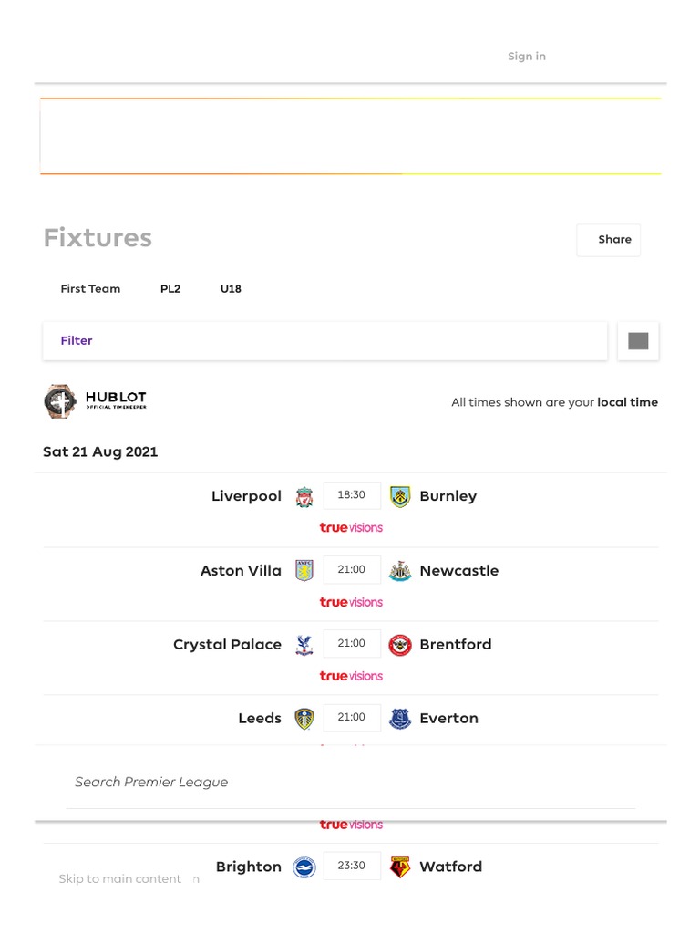 Premier League Match Schedule | PDF | Premier League | West Ham United F.C.