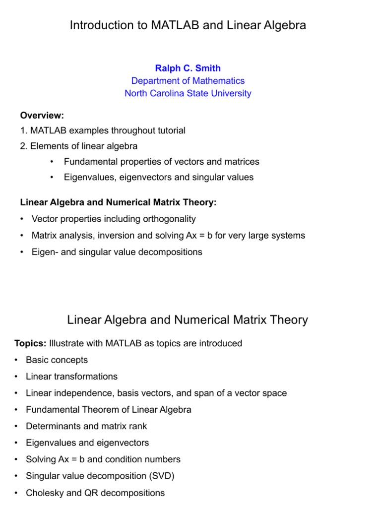 MATLAB Linear Algebra | Download Free PDF | Eigenvalues And ...