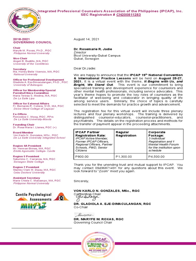 Letter For Bicol Univ 19thIPCAP | PDF | Psychology | Health Sciences