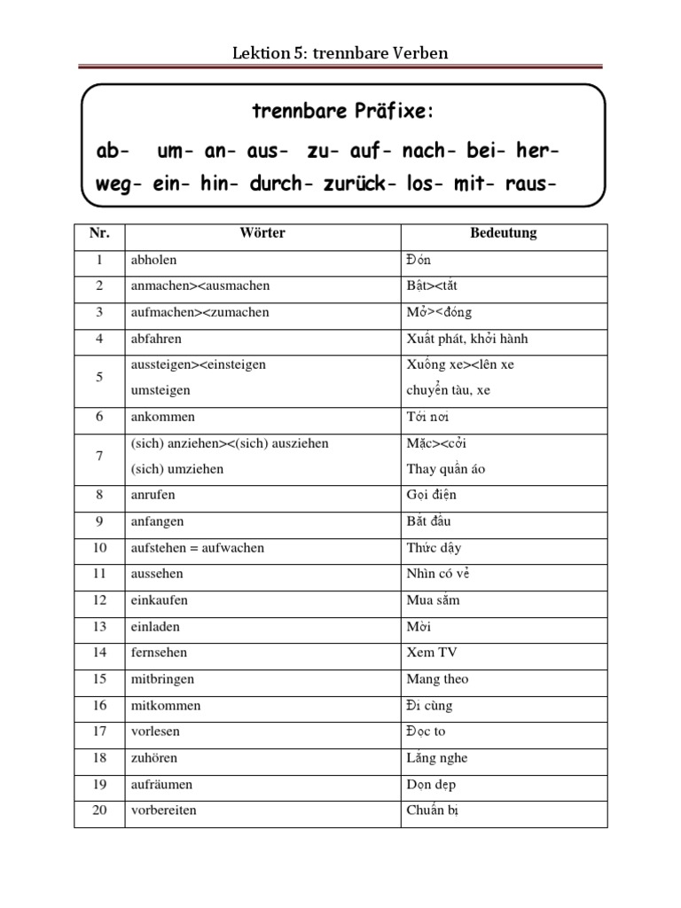 List Trennbare Verben | PDF