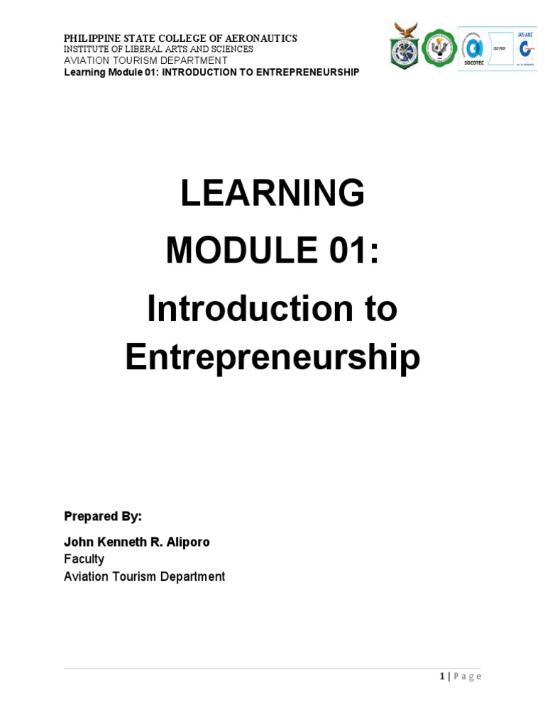 Sptour 3210 Learning Module No. 1 | PDF | Entrepreneurship | Motivation