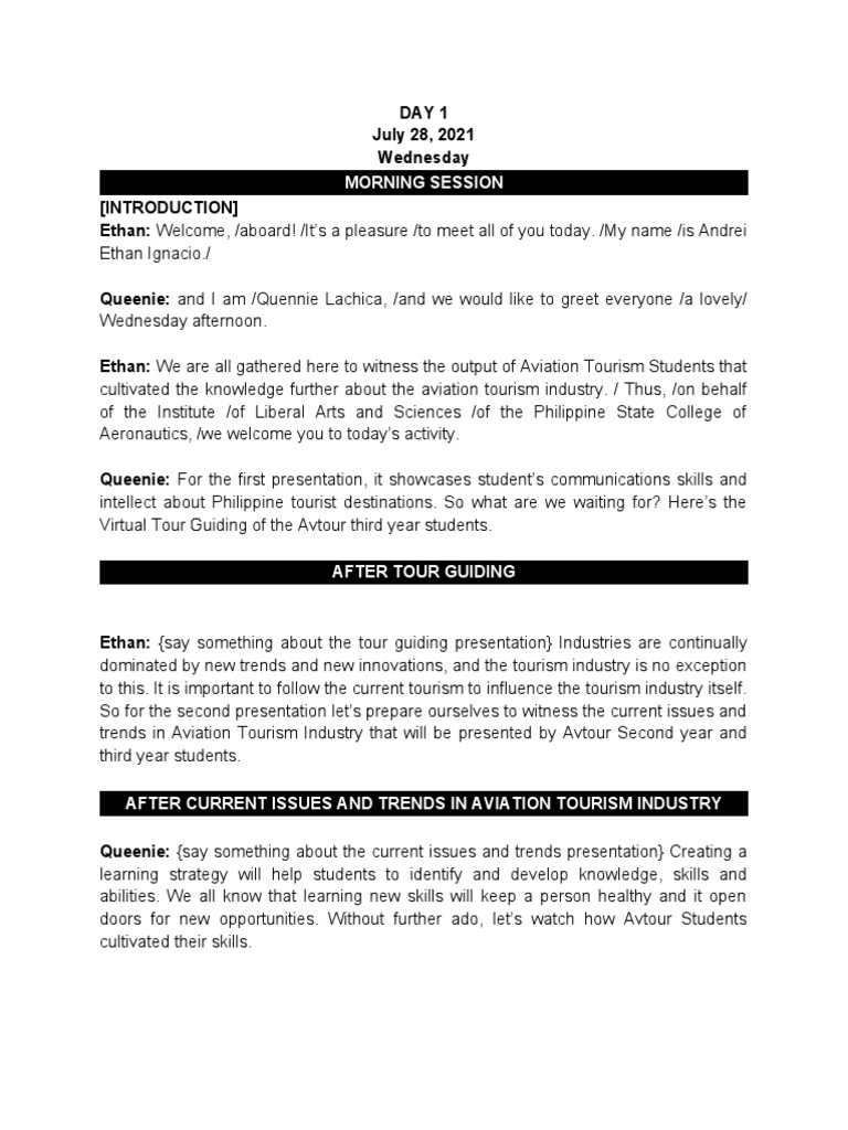 Script First Day | PDF | Tourism