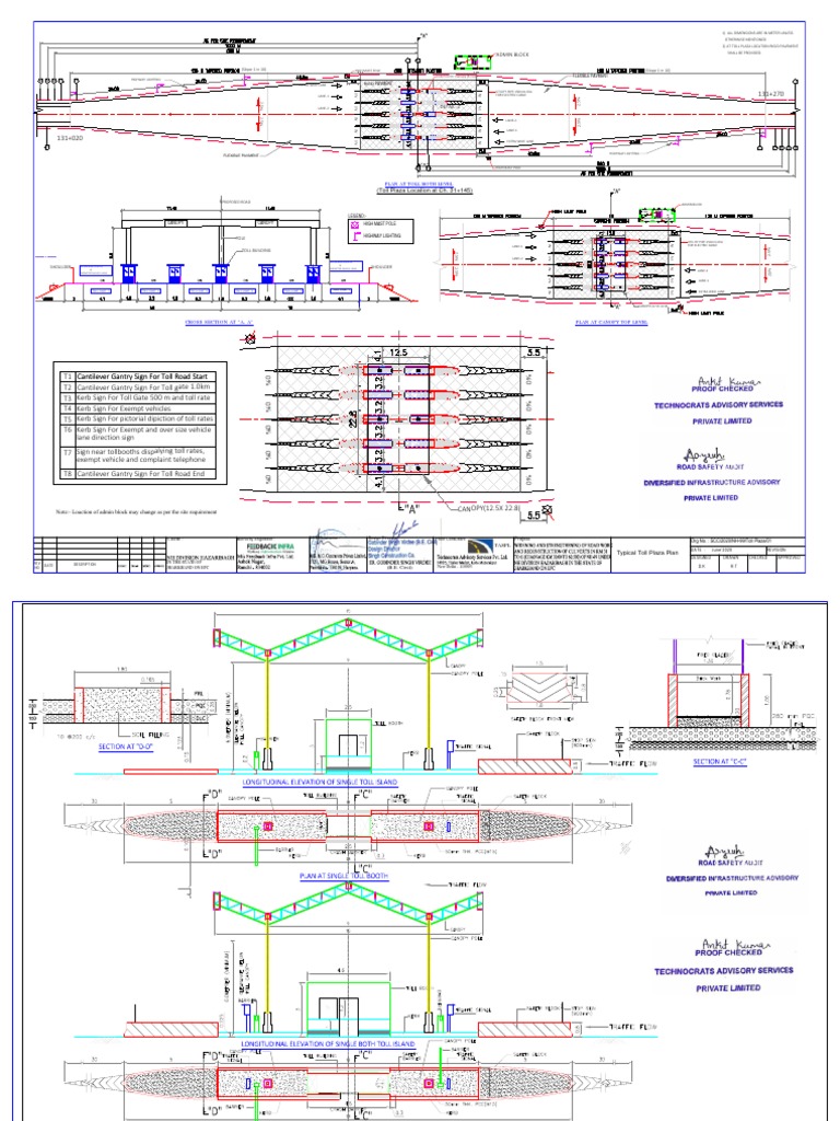 Proposed Layout and Design for Toll Plaza with Dimensions and Pavement ...