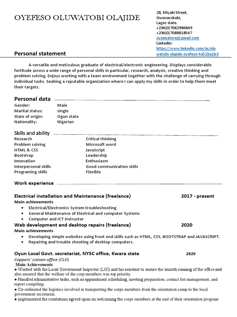 Oyefeso Oluwatobi Olajide ..Updated | PDF | Computing