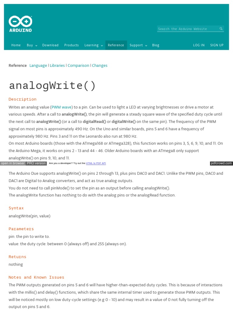 Analogwrite : Language Libraries Comparison Changes | PDF | Arduino | Parameter (Computer ...