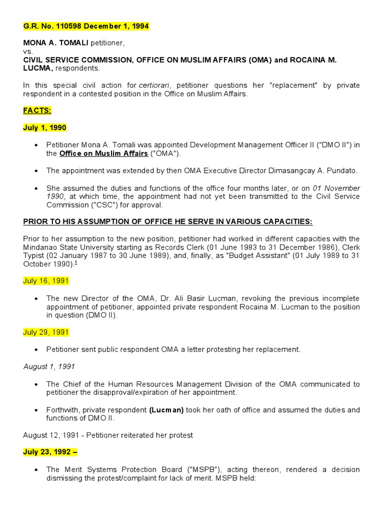 Tomali vs. CSC | PDF | Justice | Public Sphere
