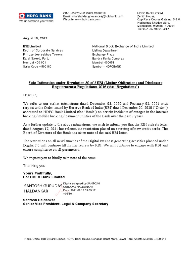 Sub: Intimation Under Regulation 30 of SEBI (Listing Obligations and ...