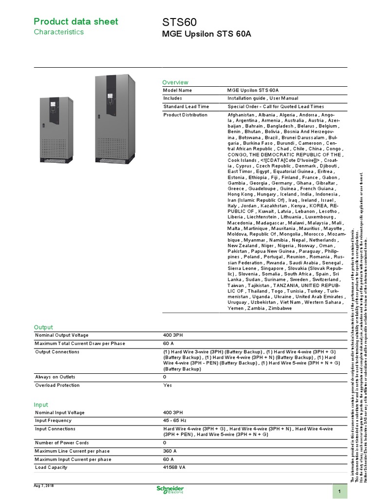 MGE Upsilon STS 60A Product Specs | PDF