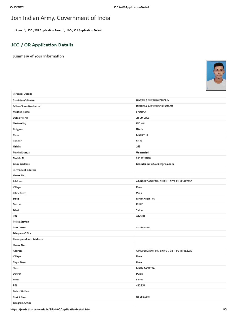 Join Indian Army, Government of India: JCO / OR Applica On Details ...