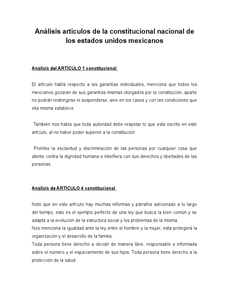 Análisis Del ARTÍCULO 1 Constitucional | PDF | Derecho Constitucional ...