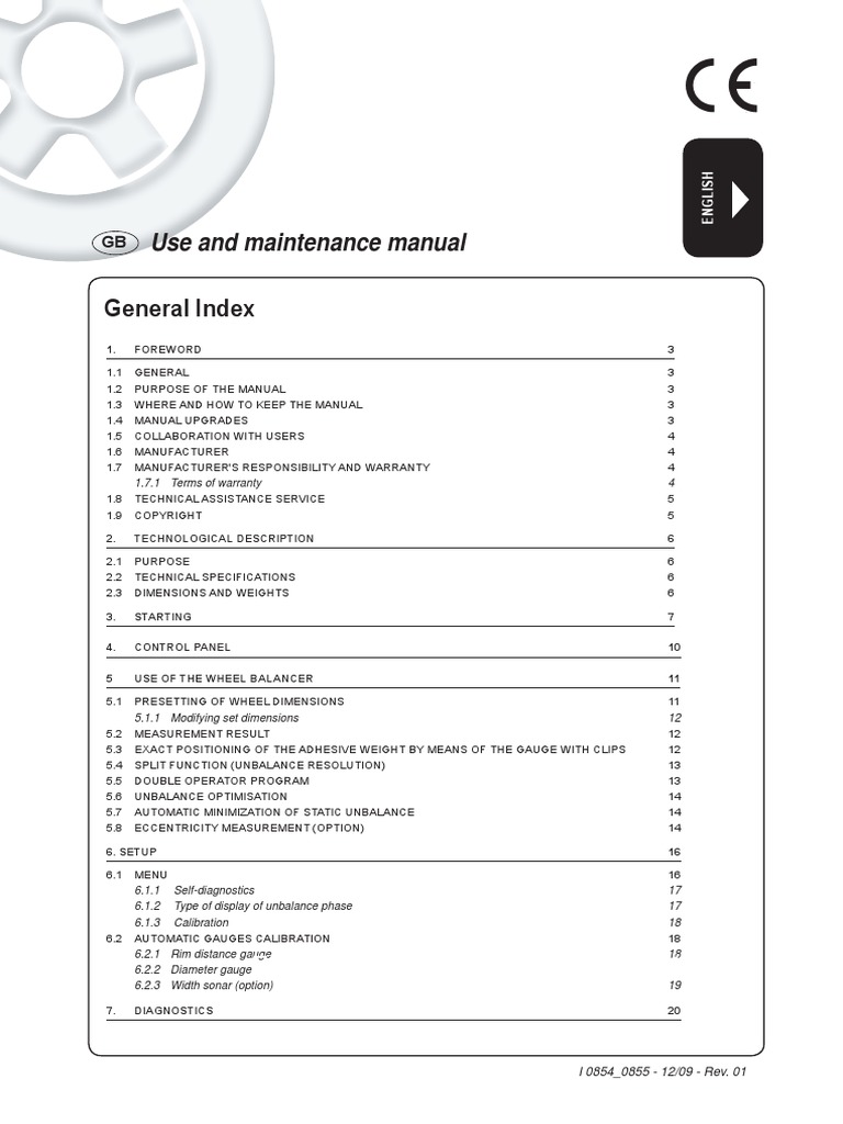 Use and Maintenance Manual: General Index | PDF | Wheel | Calibration