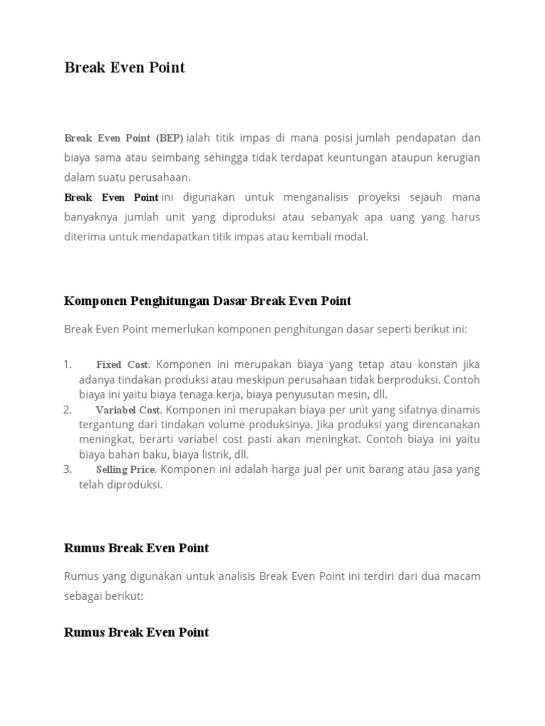 Komponen dan Rumus Break Even Point | PDF