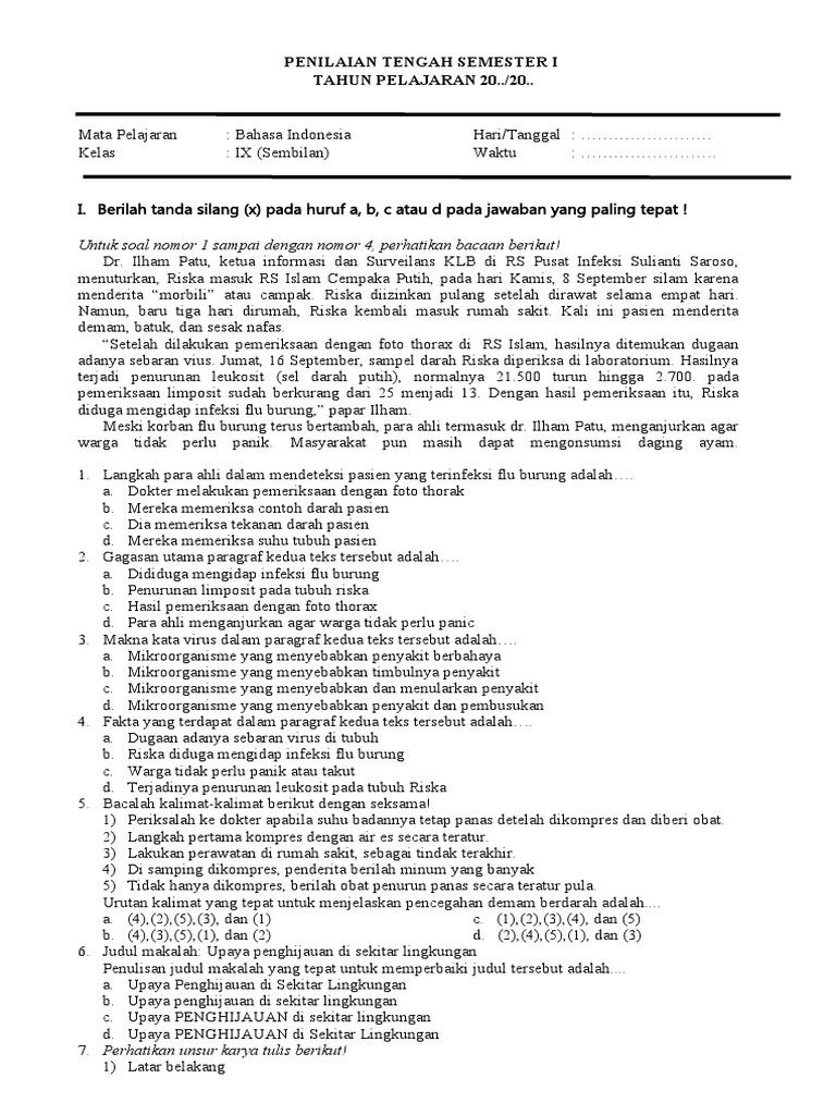 Soal PTS Bahasa Indonesia Kelas IX | PDF | Karier & Perkembangan | Seni & Disiplin Bahasa
