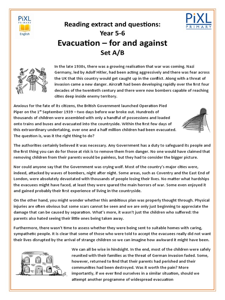 Year 5 6 Reading Extract and Questions Evacuation | PDF