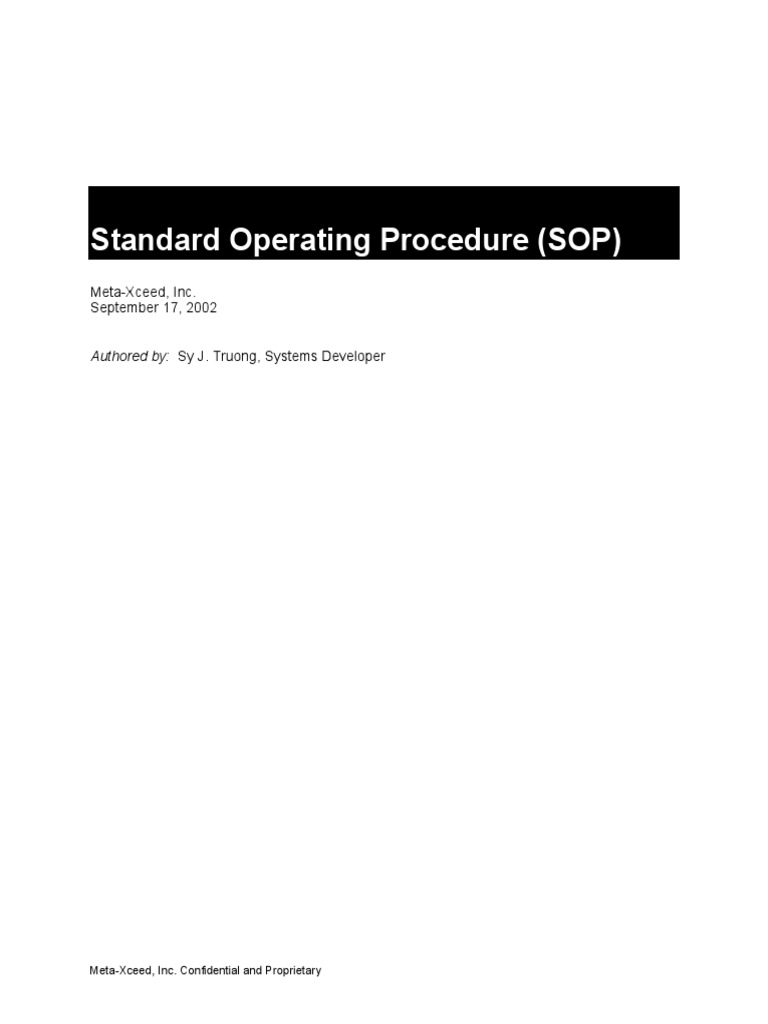 Standard Operating Procedure (SOP) : Meta-Xceed, Inc. September 17, 2002 | PDF | Verification ...