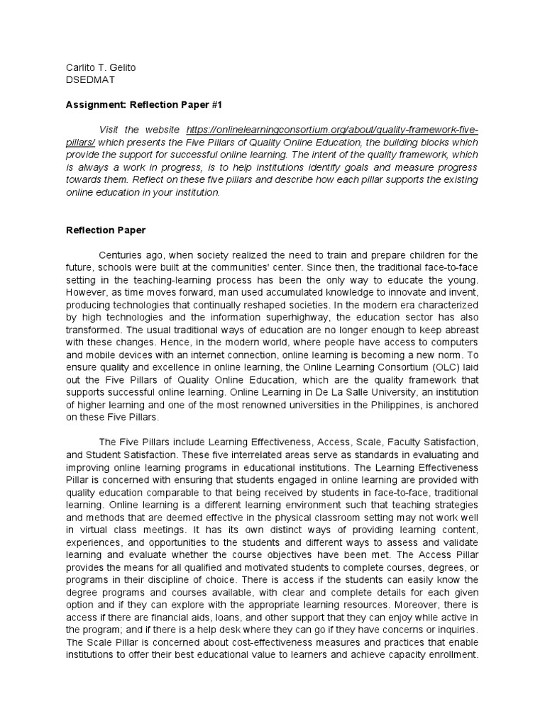 Assignment: Reflection Paper #1 | PDF | Educational Technology ...