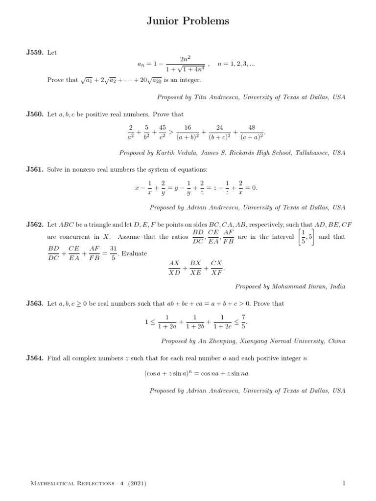 Math Problems and Solutions 2021 | PDF | Mathematical Analysis ...