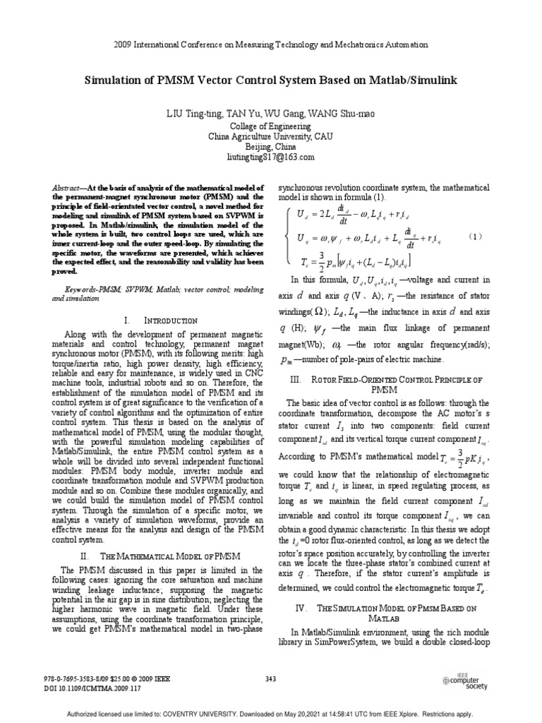 Simulation of PMSM Vector Controlled (Simulink) | PDF | Electric Motor ... Simulation of PMSM Vector Controlled (Simulink) | PDF | Electric Motor ...