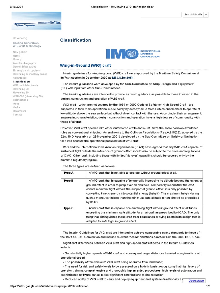 Classification - Hoverwing WIG Craft Technology | PDF | Transport ...