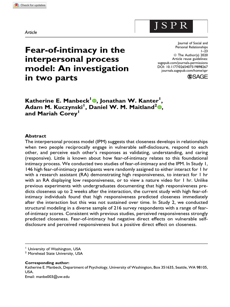 Fear-Of-Intimacy in The Interpersonal Process Model: An Investigation ...