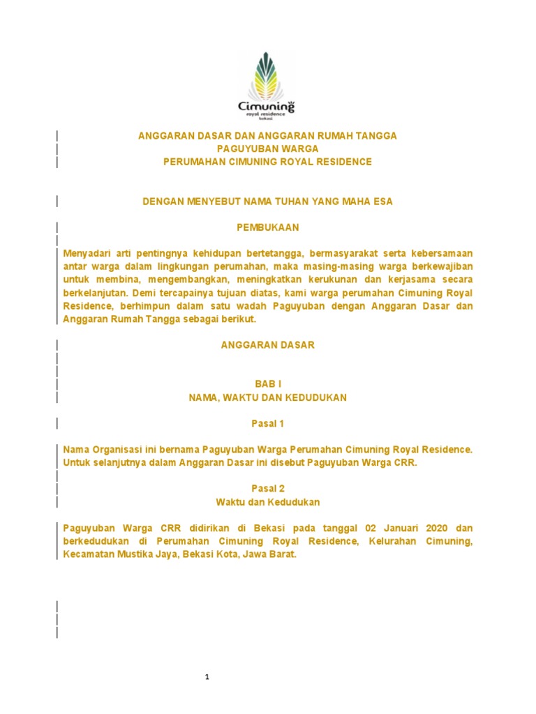 Draft Ad-Art Paguyuban Warga CRR - 2020-1 | PDF
