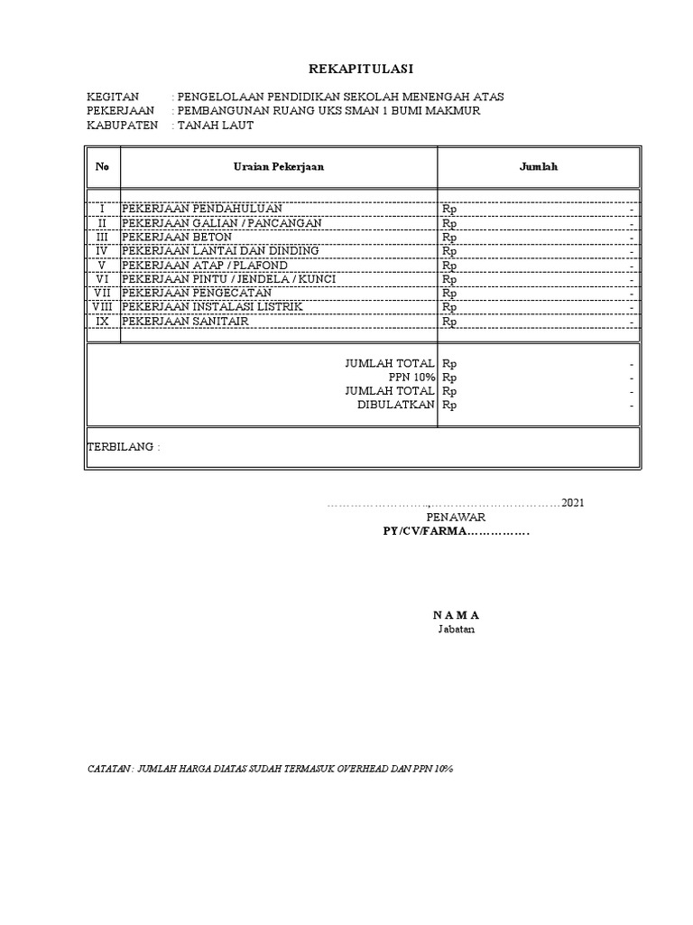 Rab Kosong R. Uks Sman 1 Bumi Makmur | PDF