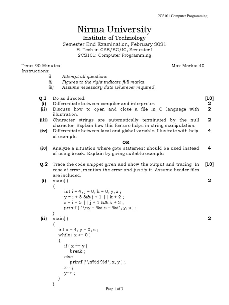 Nirma University: Institute of Technology | PDF | Integer (Computer ...