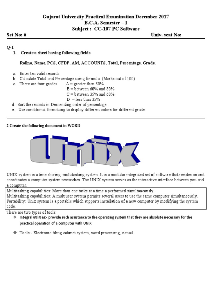 Analysis of Practical Examination Questions for BCA Semester 1 Computer ...