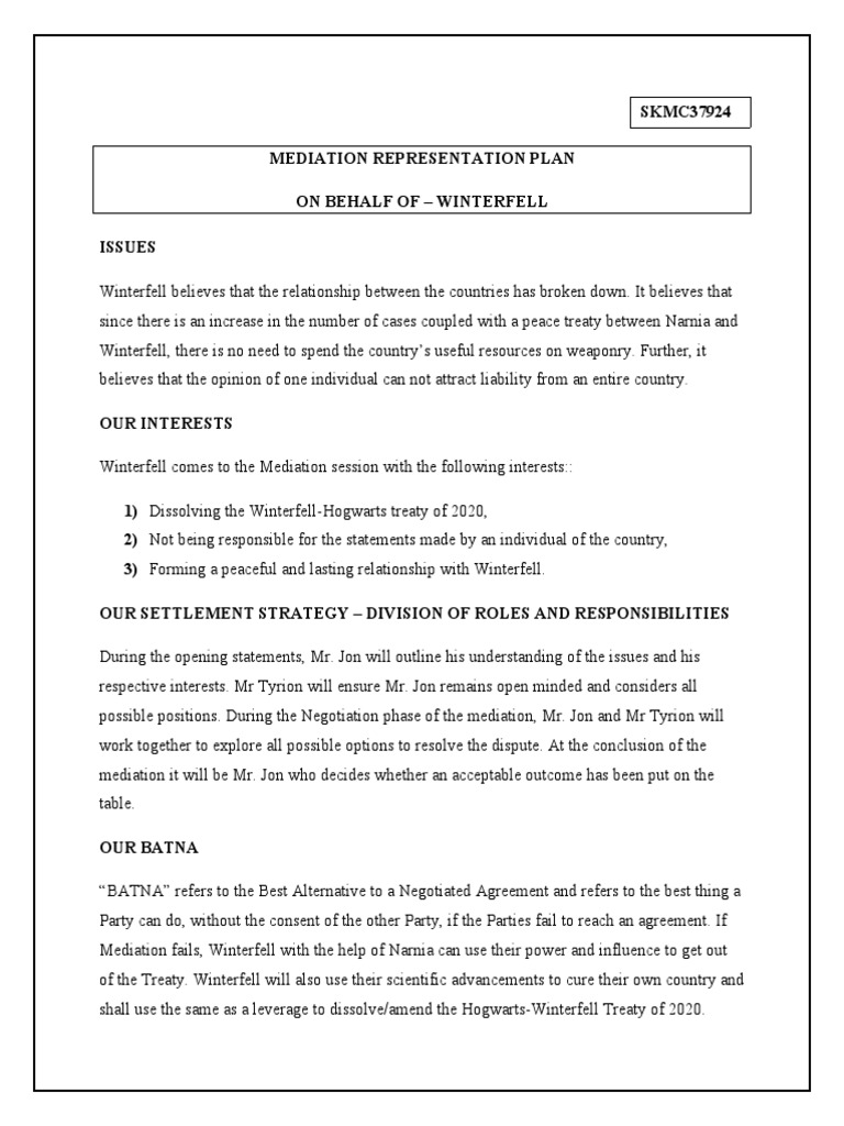 Mediation Representation Plan | PDF | Mediation | Treaty