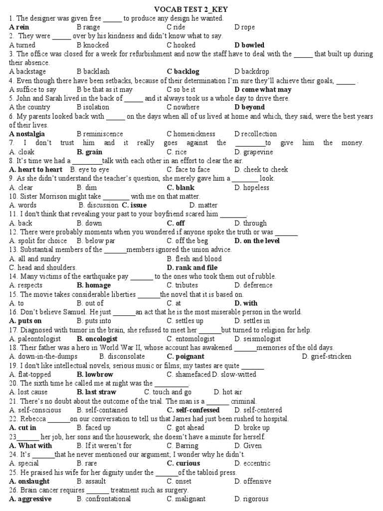 Vocab Test 2 - Key | PDF