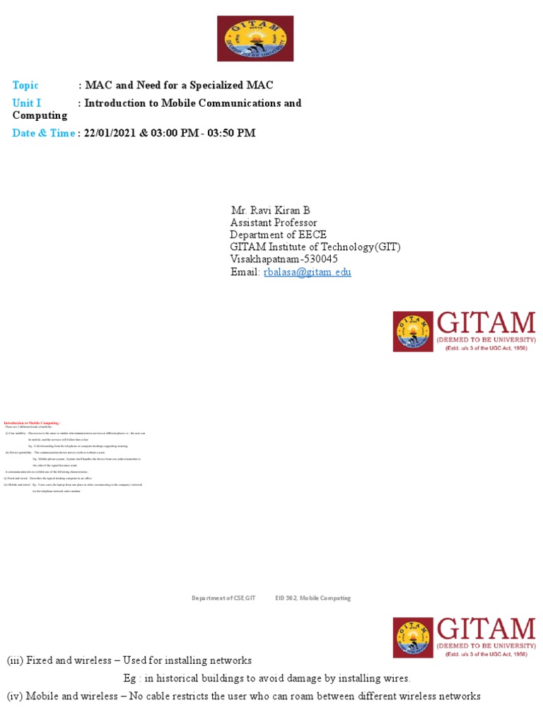 Mobile Computing Unit I Lec Iii 250121 Ravi Kiran B Pdf Duplex Telecommunications