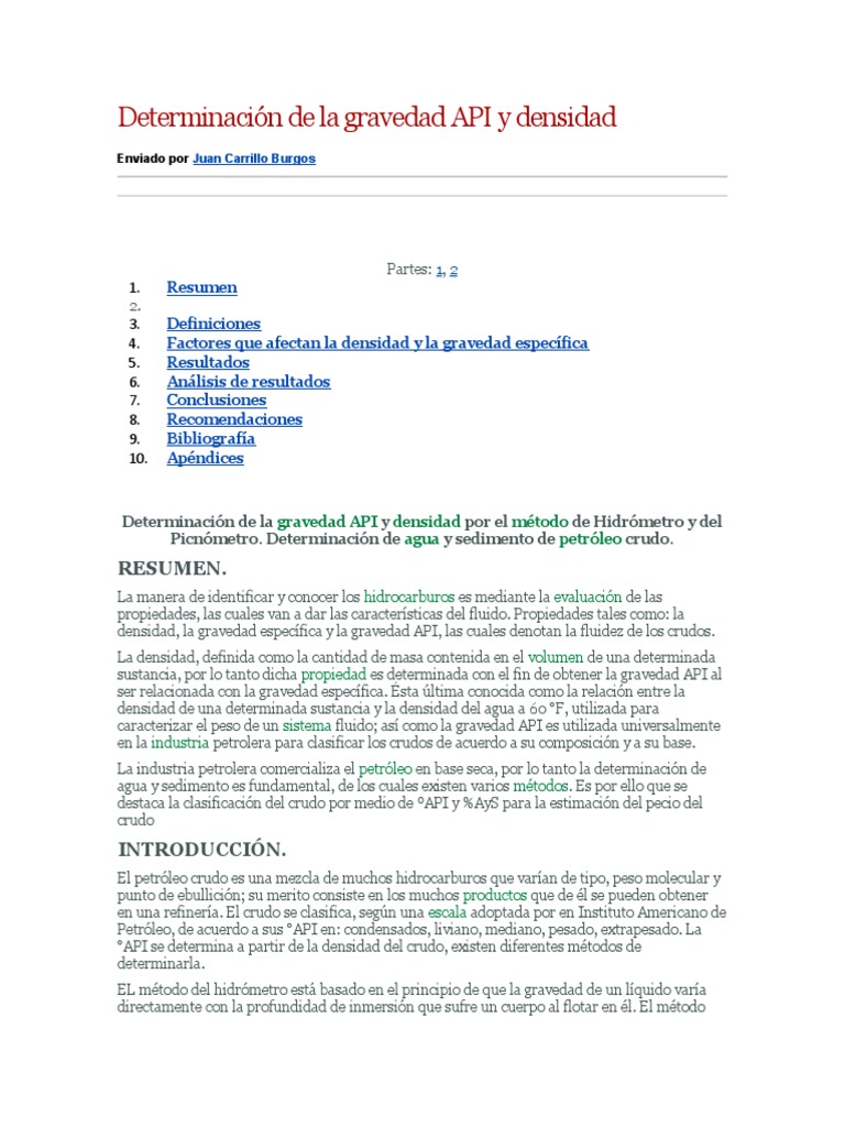 Determinación de La Gravedad API y Densidad | PDF | Densidad | Agua