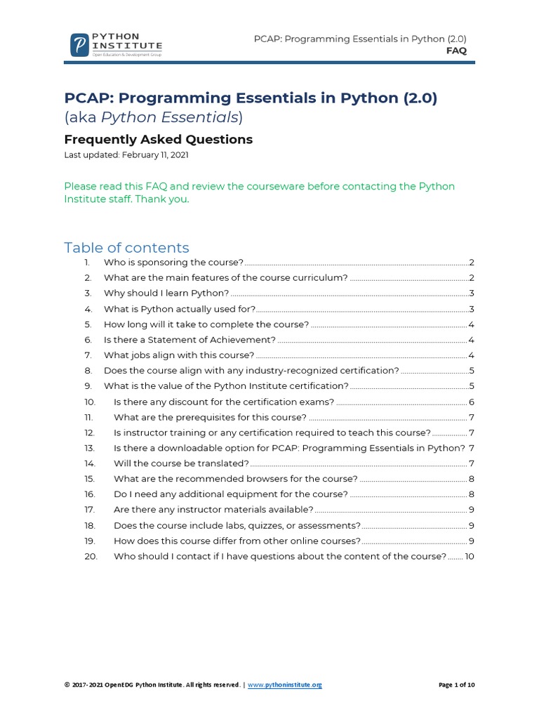 Python Essentials 2 0 FAQ | PDF | Computer Programming | Internet