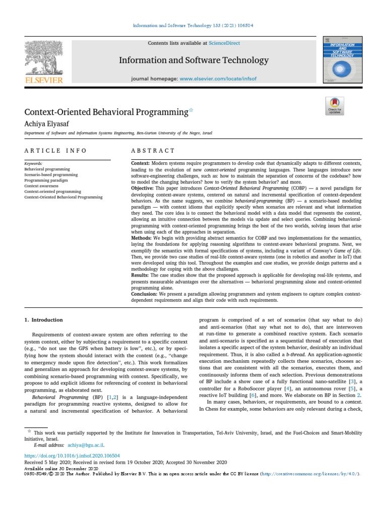 Information and Software Technology: Achiya Elyasaf | PDF | Computer Programming | System