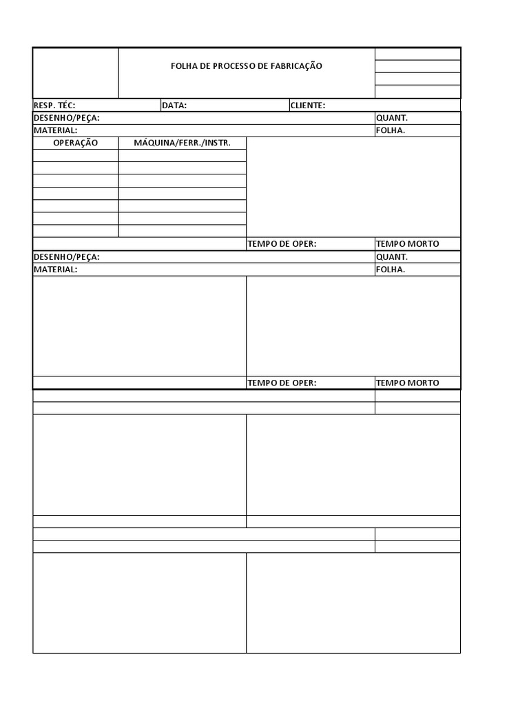 Folha de Processo de Fabricação | PDF