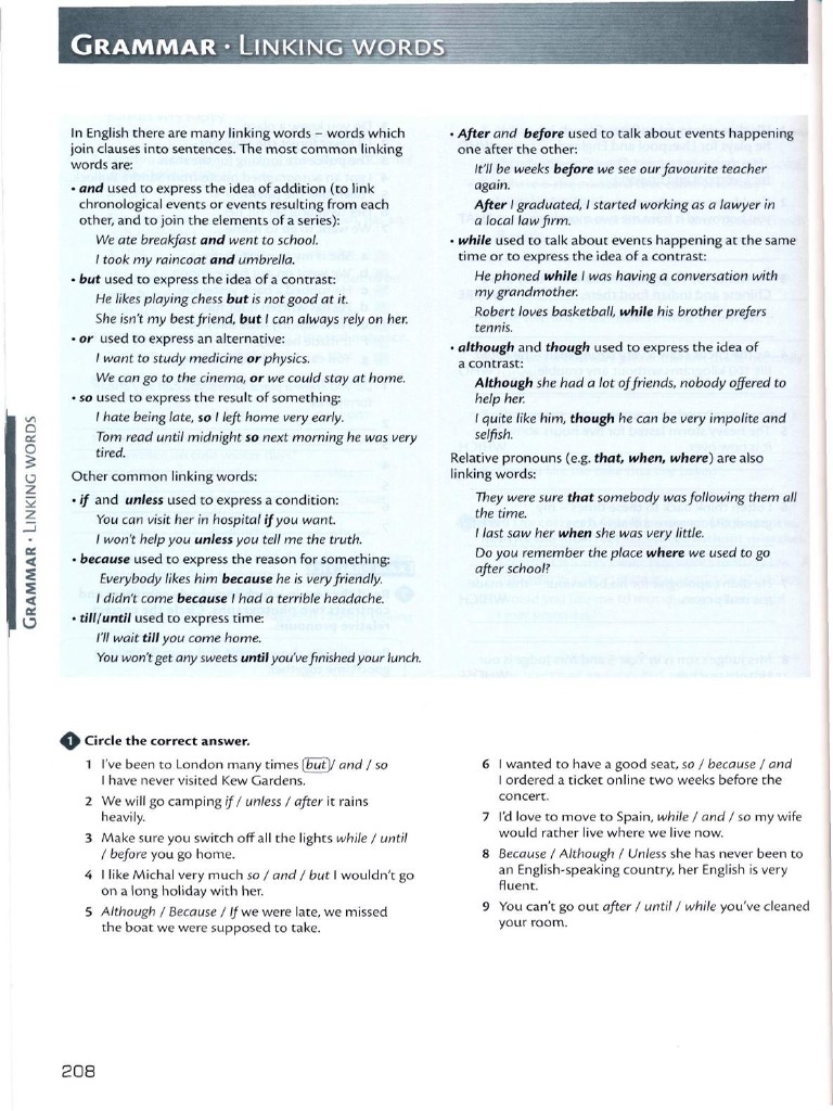 LG - Exam - Activator - SB-208-209 Linking Words | PDF