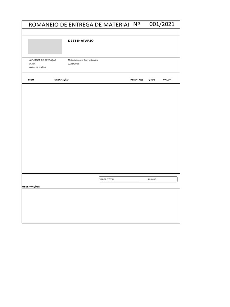 Modelo de Romaneio | PDF