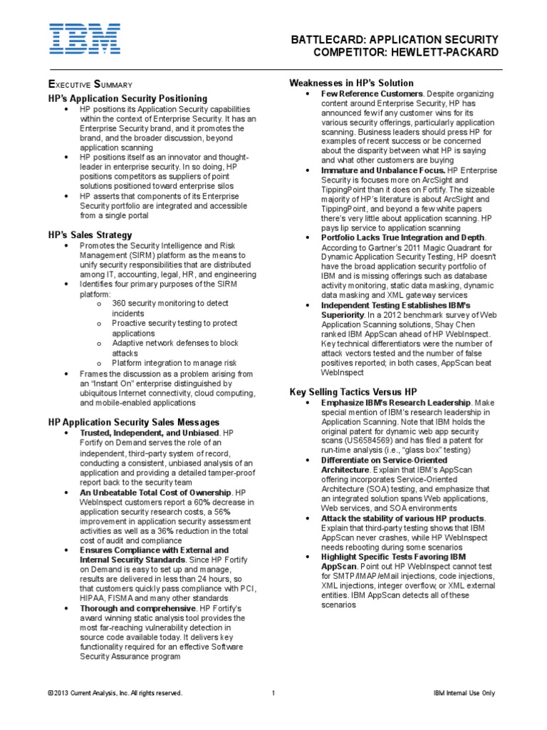 IBM AppScan - Portfolio Battlecard - HP Application Security | PDF | Hewlett Packard ...