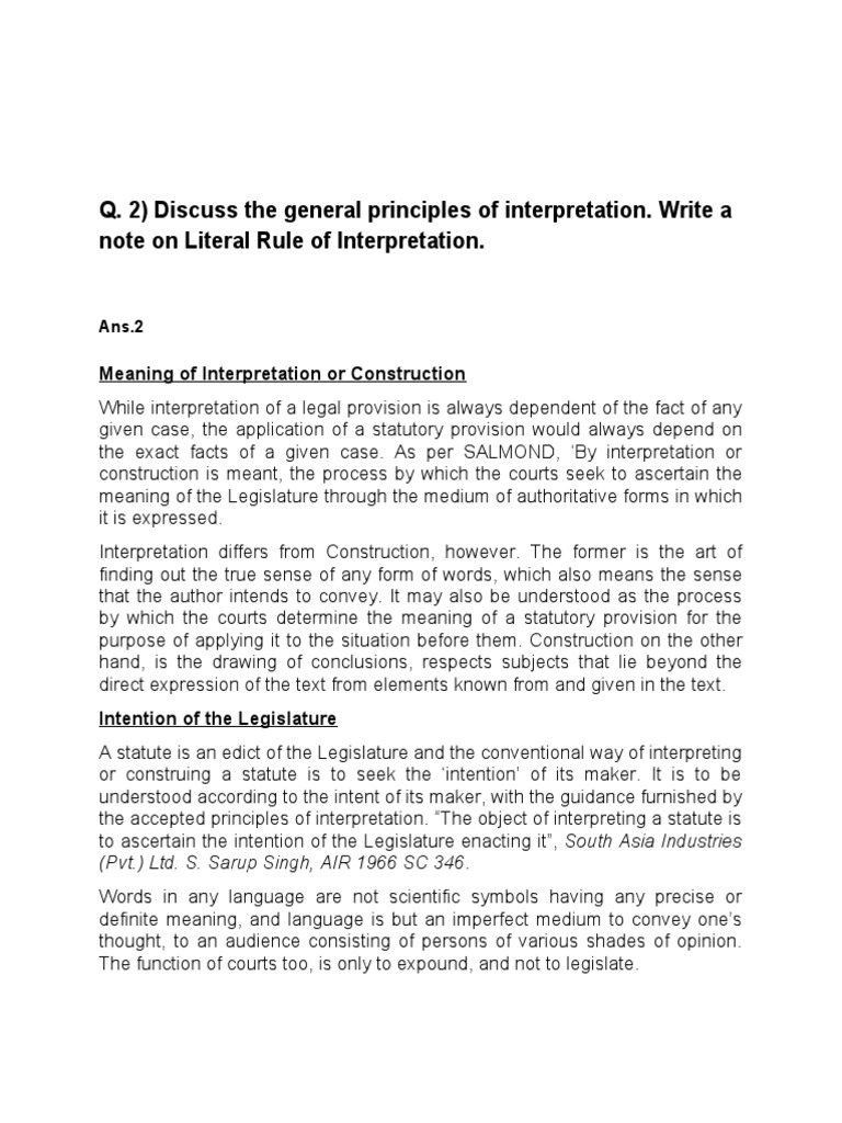 Discuss The General Principles of Interpretation. Write A Note On ...