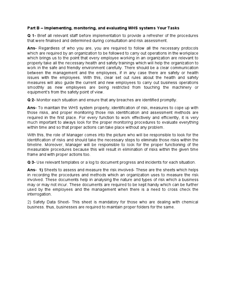 SITXWHS003-Implement and Monitor Work Health and Safety Practices | PDF | Risk | Occupational ...